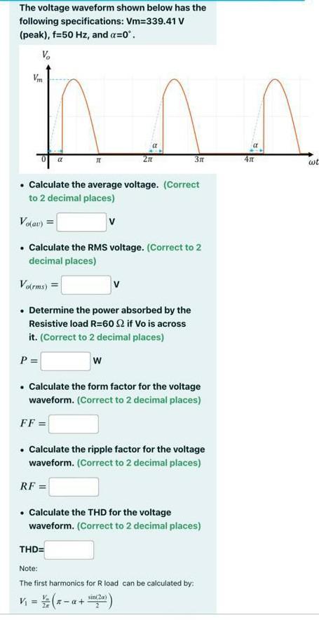Solved The voltage waveform shown below has the following | Chegg.com