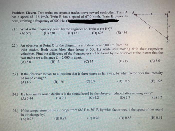 Solved Problem Eleven. Two trains on separate tracks move | Chegg.com