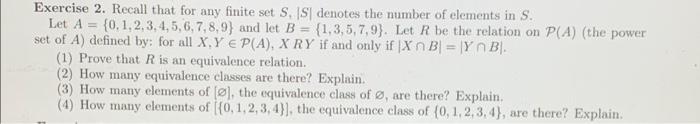 Solved Exercise 2. Recall that for any finite set S,∣S∣ | Chegg.com