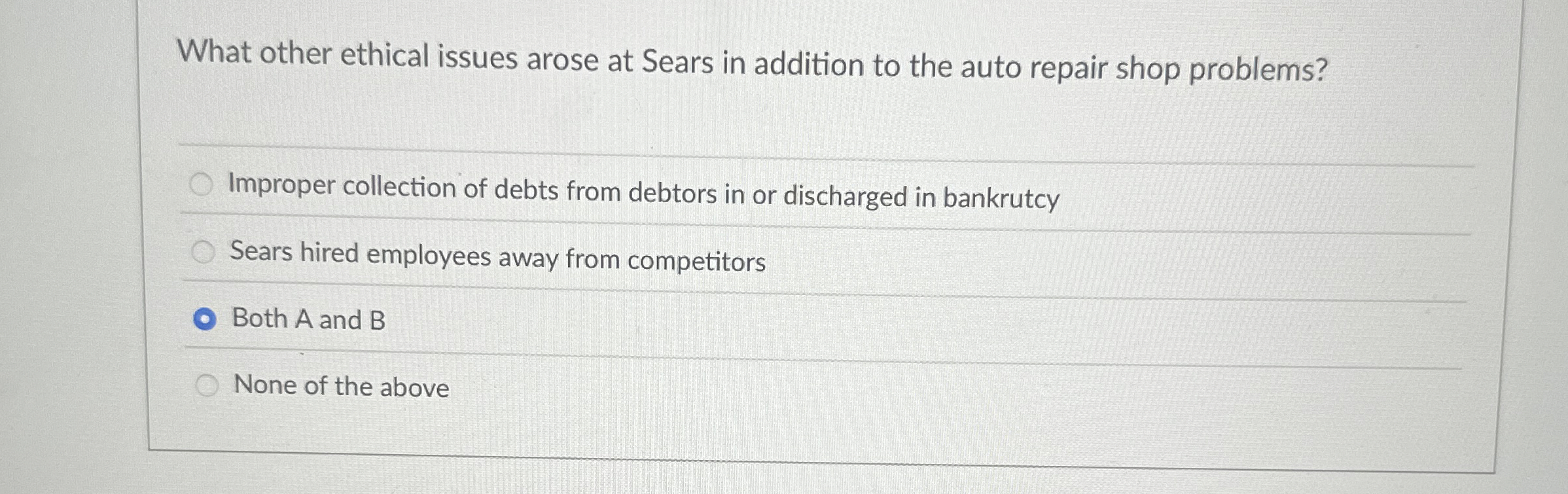 Solved What other ethical issues arose at Sears in addition | Chegg.com