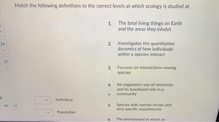 Solved Match the following definitions to the correct levels | Chegg.com