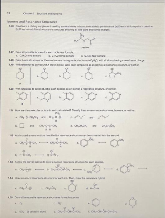 Solved Isomers and Resonance Structures 1.46. Cnation ba | Chegg.com