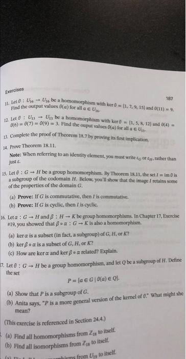 Solved 11. Let θ:U16→U16 be a homomorphisma with | Chegg.com