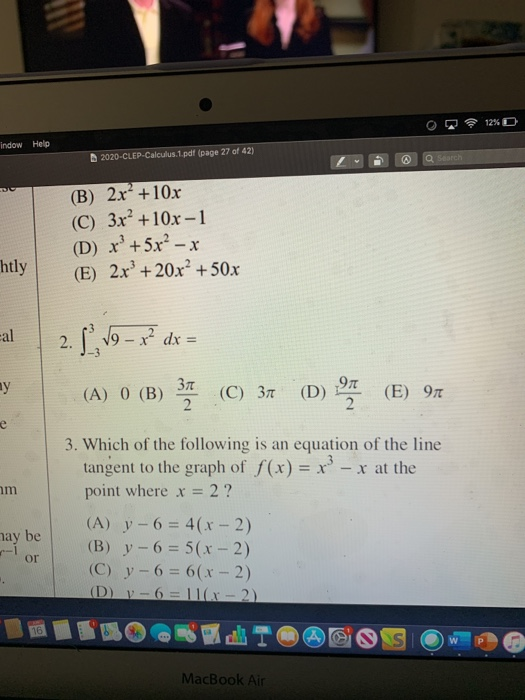 Solved 3 12%D indow Help 2020-CLEP-Calculus. 1.pdf (page 27 | Chegg.com