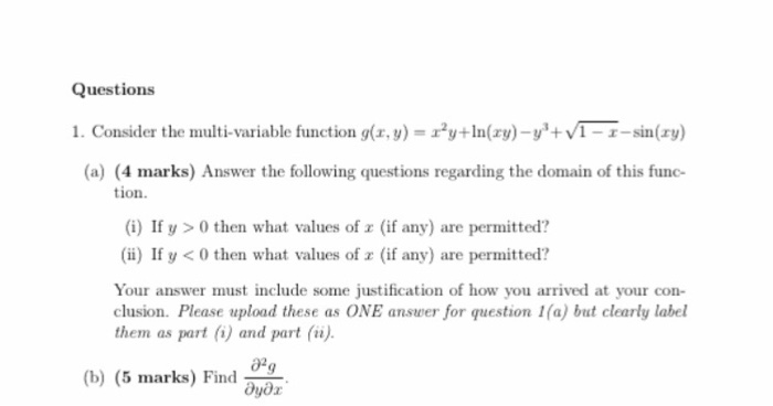 Solved Questions 1 Consider The Multi Variable Function 