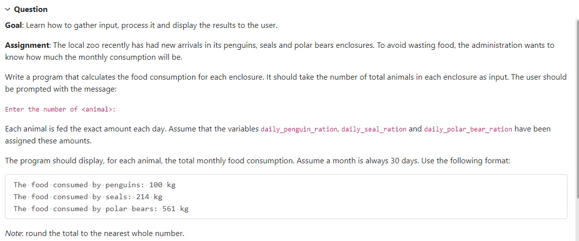 Solved QuestionGoal: Learn how to gather input, process it | Chegg.com