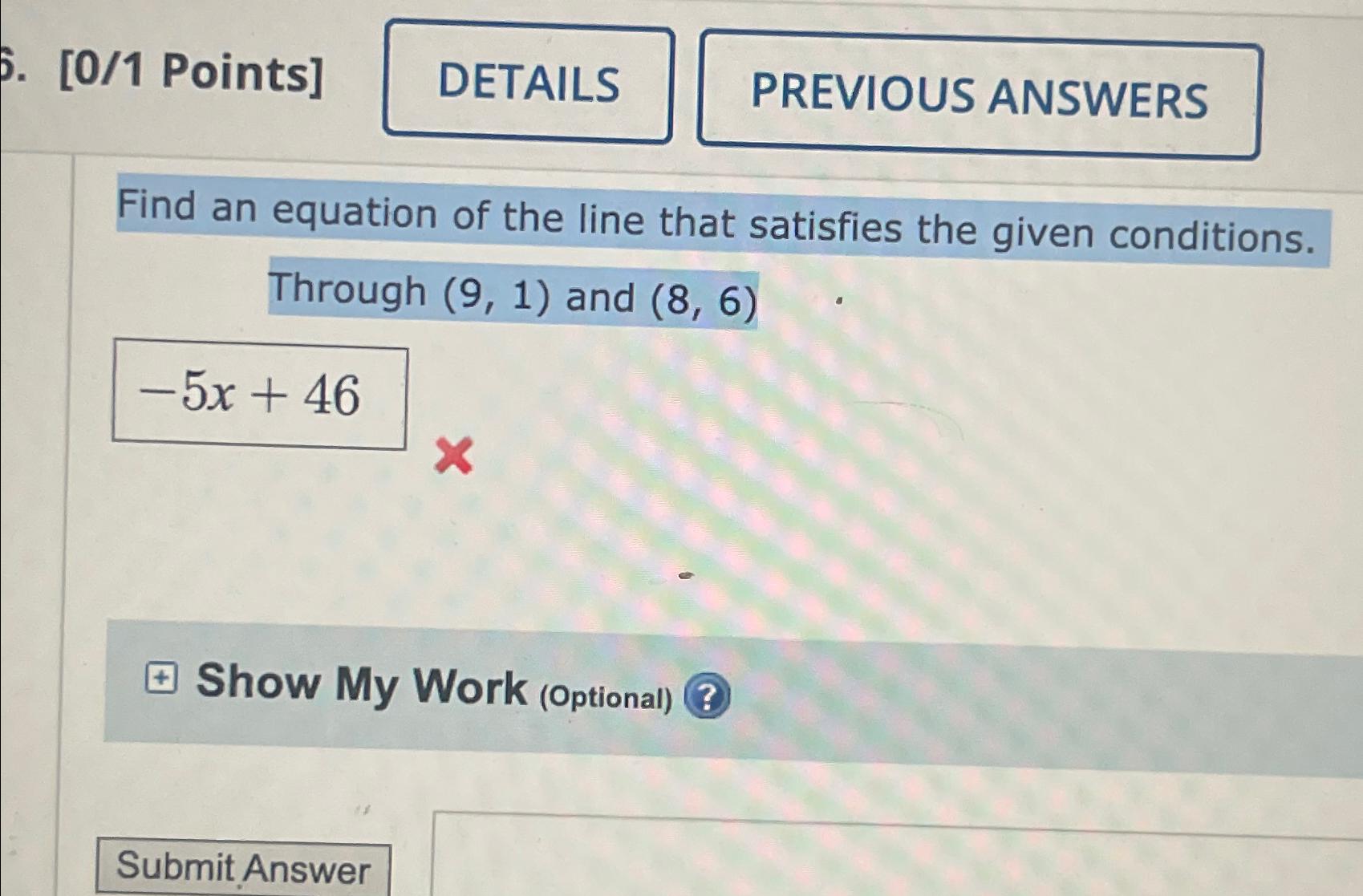 Solved [0/1 ﻿Points]PREVIOUS ANSWERSFind an equation of the | Chegg.com