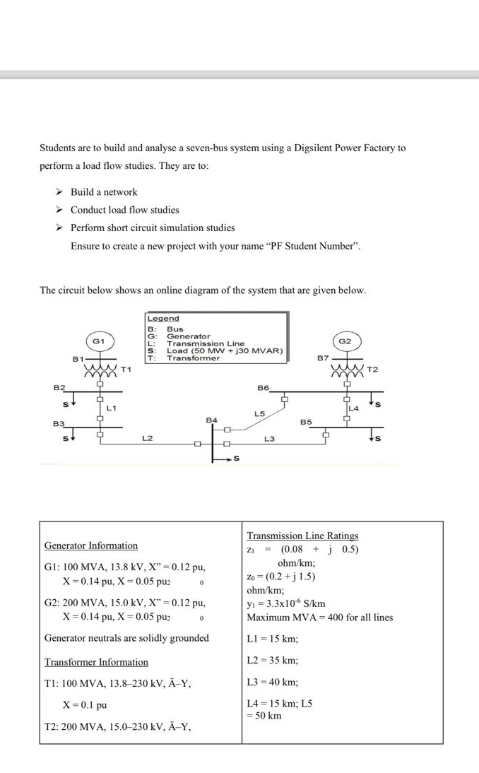 Solved Students are to build and analyse a seven-bus system | Chegg.com