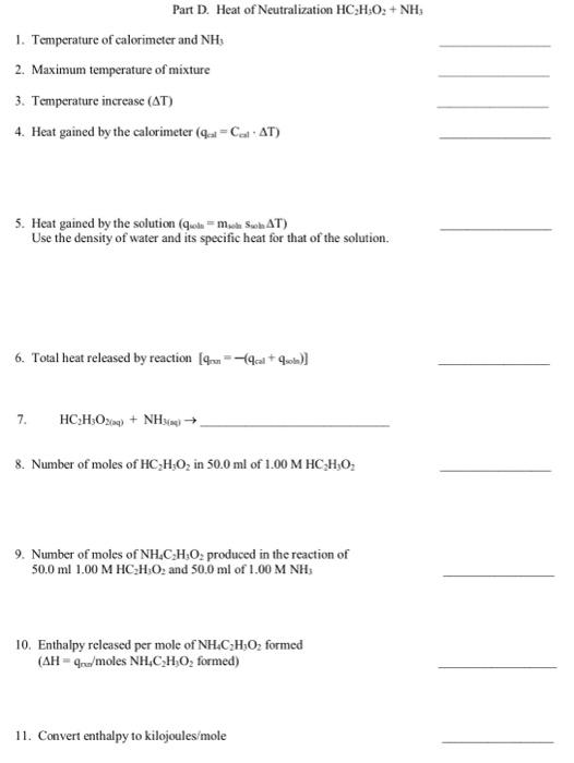 Solved DATA SHEET: HEAT OF NEUTRALIZATION Name Part A. Heat | Chegg.com