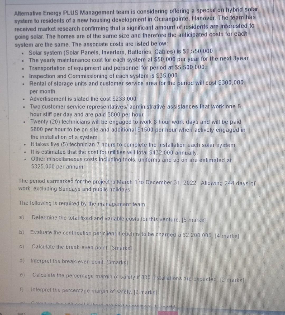 Alternative Energy PLUS Management team is | Chegg.com