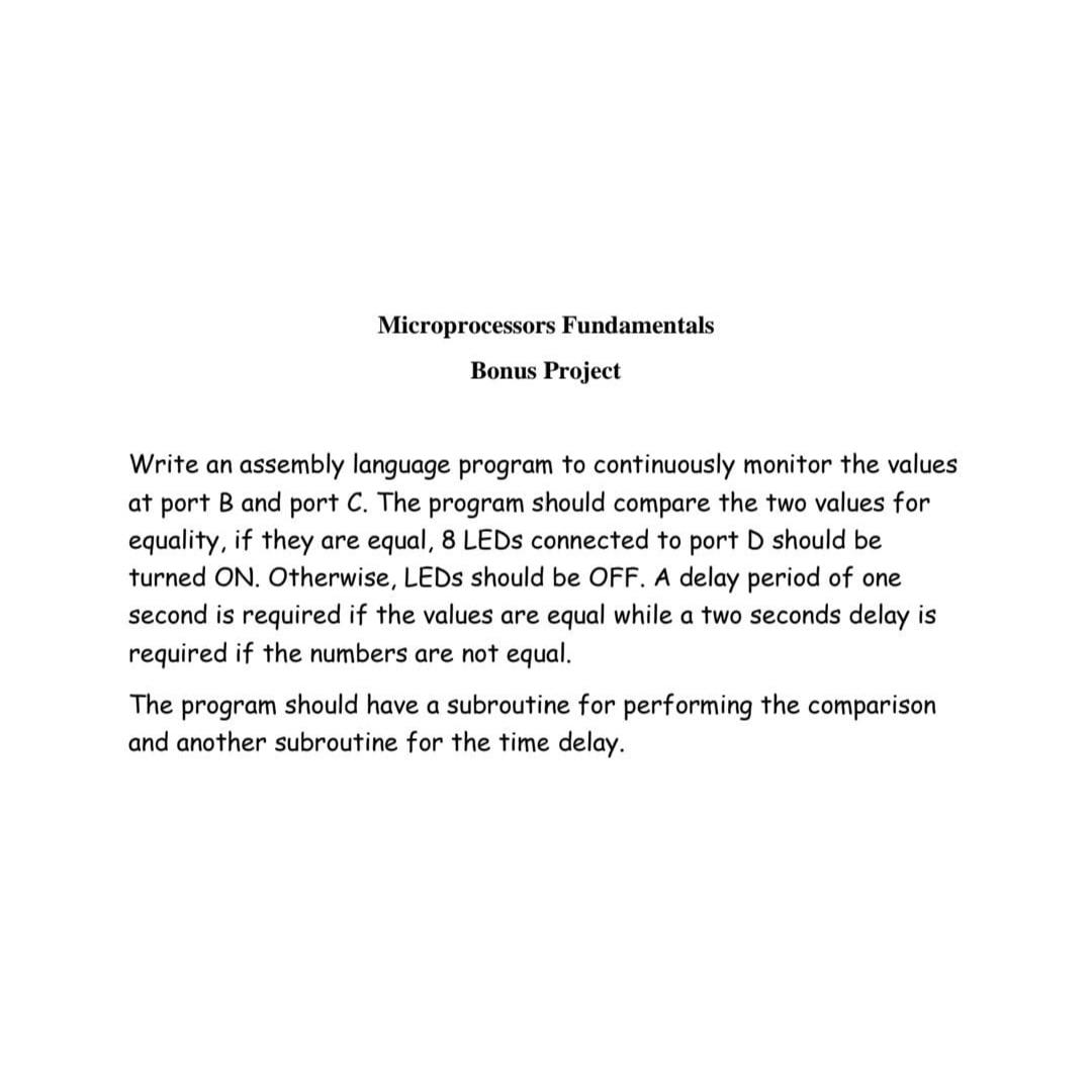 Solved Microprocessors FundamentalsBonus ProjectWrite an | Chegg.com