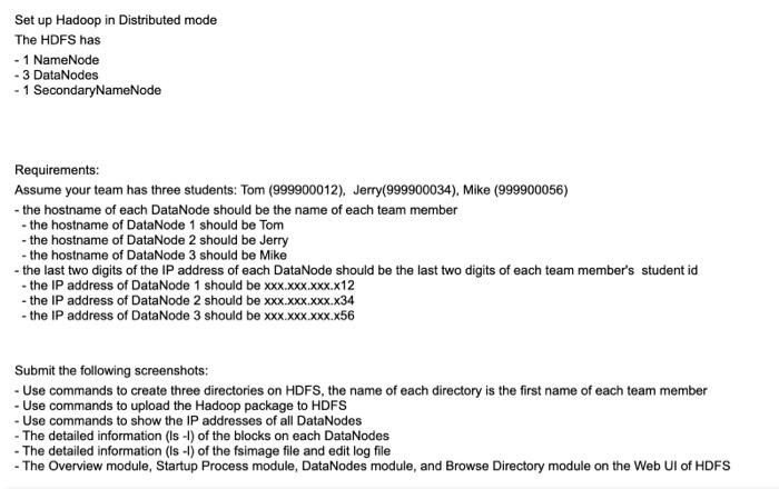 Solved Set up Hadoop in Distributed mode The HDFS has - 1 | Chegg.com