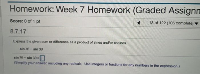 Solved Homework: Week 7 Homework (Graded As Score: 0 of 1 pt | Chegg.com