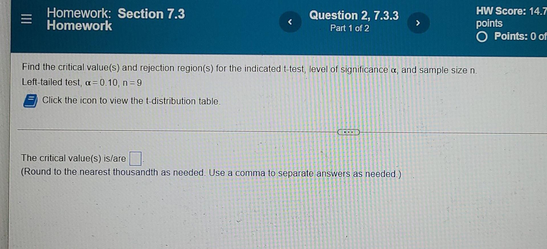 Solved Homework Section 7 3 Homework Question 2 7 3 3 Part