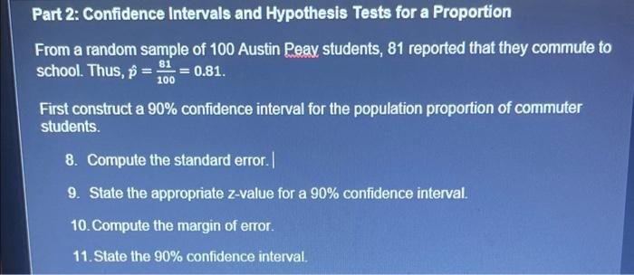 Solved Part 2: Confidence Intervals and Hypothesis Tests for | Chegg.com