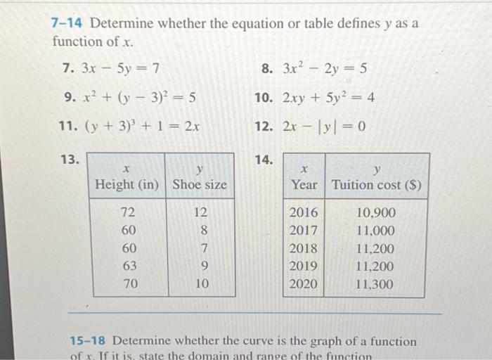 Solved 7-14 Determine whether the equation or table defines | Chegg.com