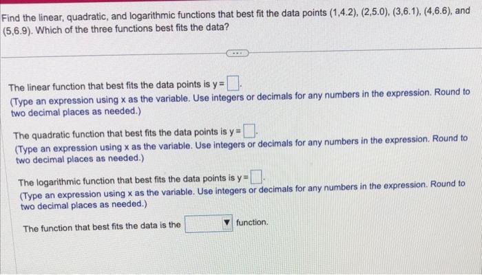 Solved Find the linear, quadratic, and logarithmic functions | Chegg.com