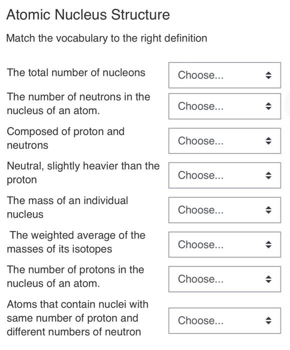 Solved Atomic Nucleus Structure Match the vocabulary to the | Chegg.com