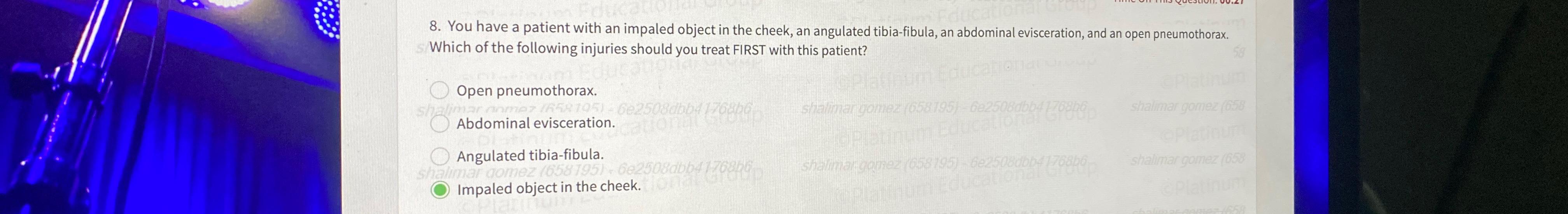 Solved You have a patient with an impaled object in the | Chegg.com