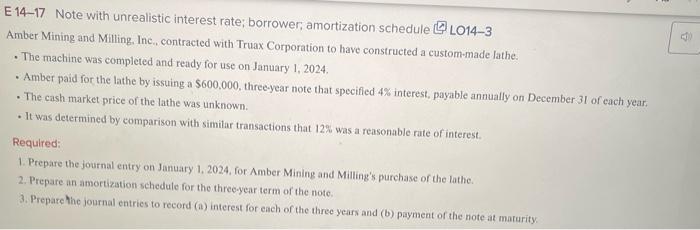 Solved E 14-17 Note with unrealistic interest rate; | Chegg.com