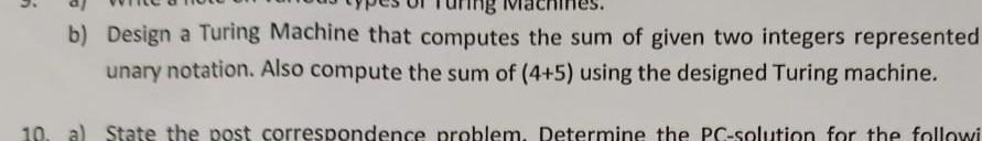 Solved 3. b) Design a Turing Machine that computes the sum | Chegg.com