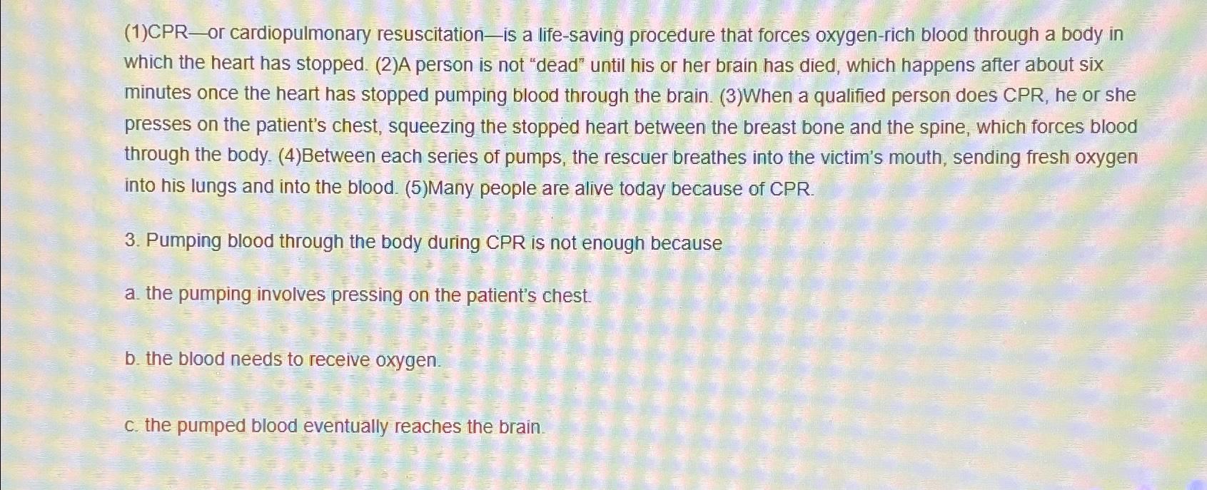 Solved (1)CPR — ﻿or cardiopulmonary resuscitation — ﻿is a | Chegg.com