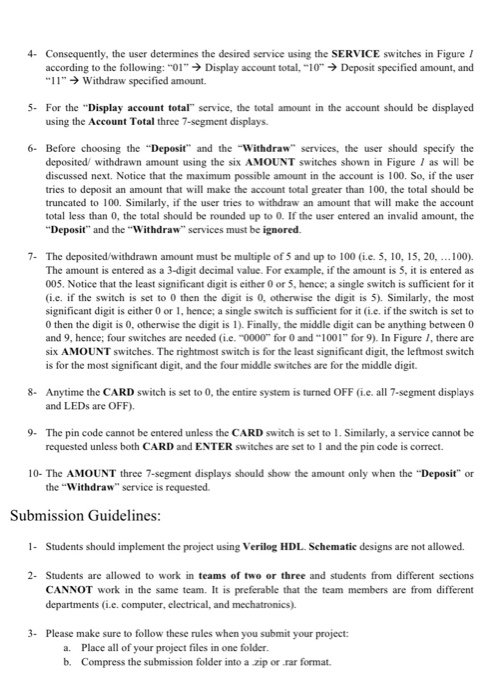 Digital Logic Laboratory Lab Project: Bank Automated | Chegg.com