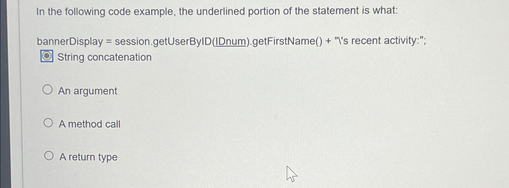 Solved In the following code example, the underlined portion | Chegg.com