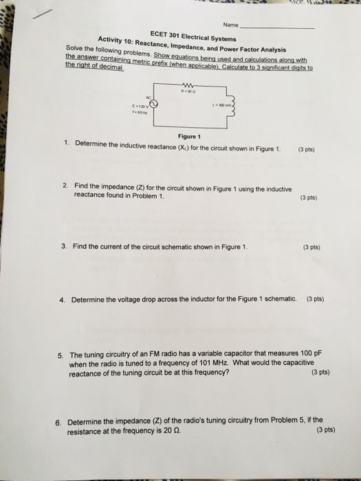 Solved Name ECET 301 Electrical Systems Activity 10: | Chegg.com