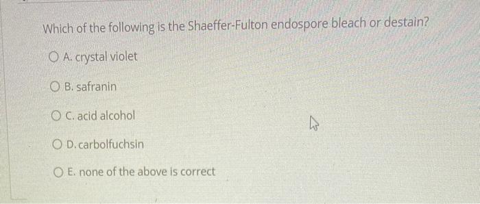 Solved Which of the following is the Shaeffer-Fulton | Chegg.com