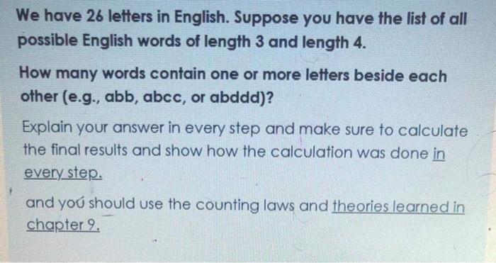 Solved We have 26 letters in English. Suppose you have the | Chegg.com