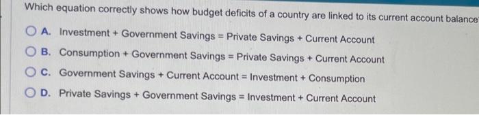 Solved Which equation correctly shows how budget deficits of | Chegg.com