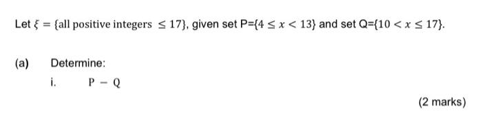 Solved Let ξ={ all positive integers ≤17}, given set | Chegg.com