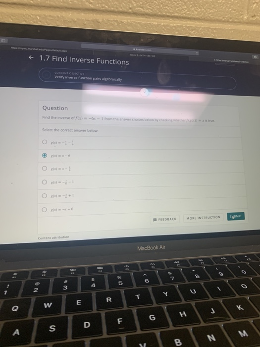Solved + 1.7 Find Inverse Functions CURRENT OBJECINE Verify | Chegg.com