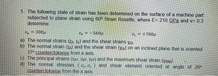 Solved 1- The following state of strain has been determined | Chegg.com
