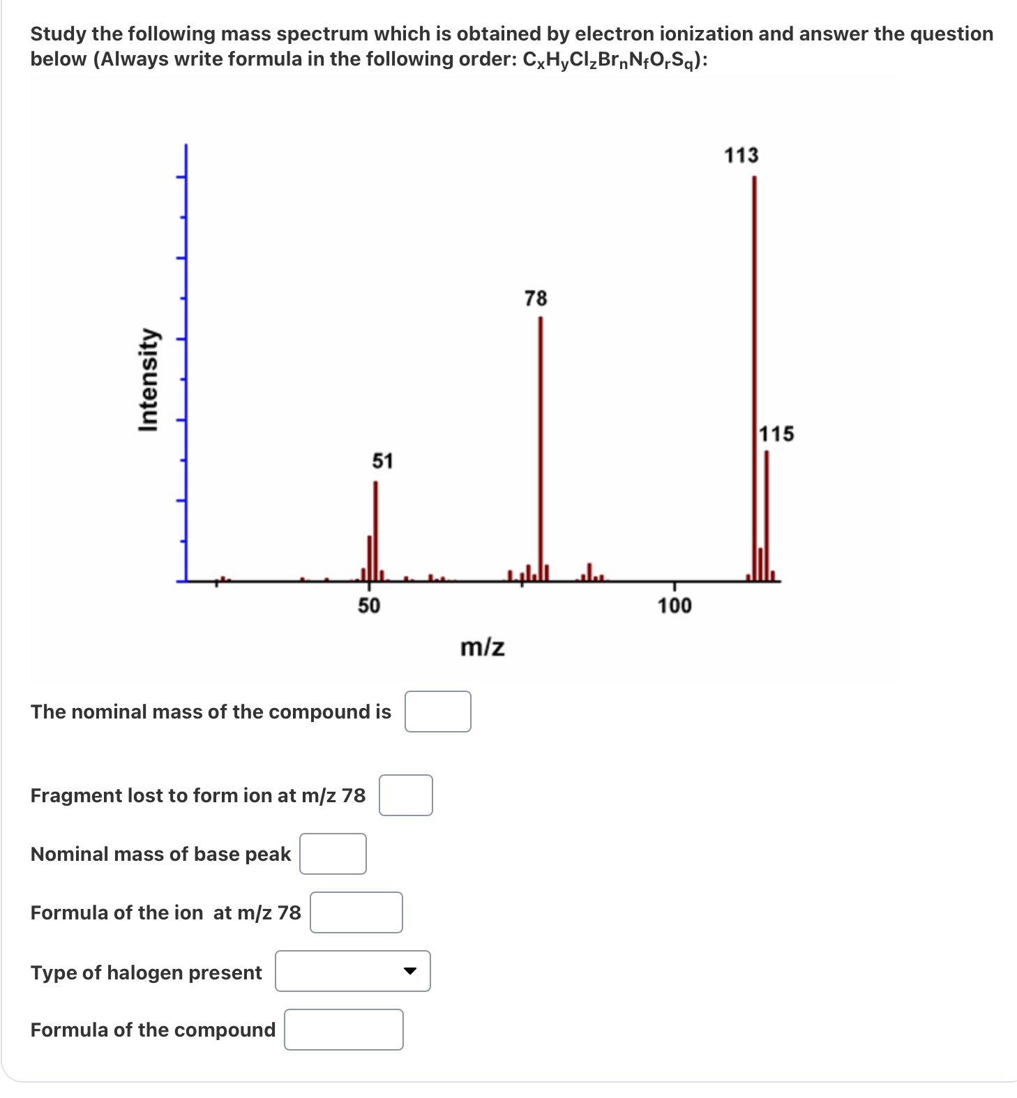 Solved Study the following mass spectrum which is obtained | Chegg.com