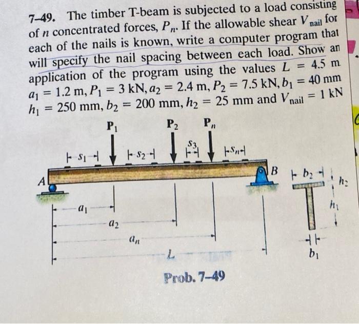 7-49. The timber T-beam is subjected to a load | Chegg.com