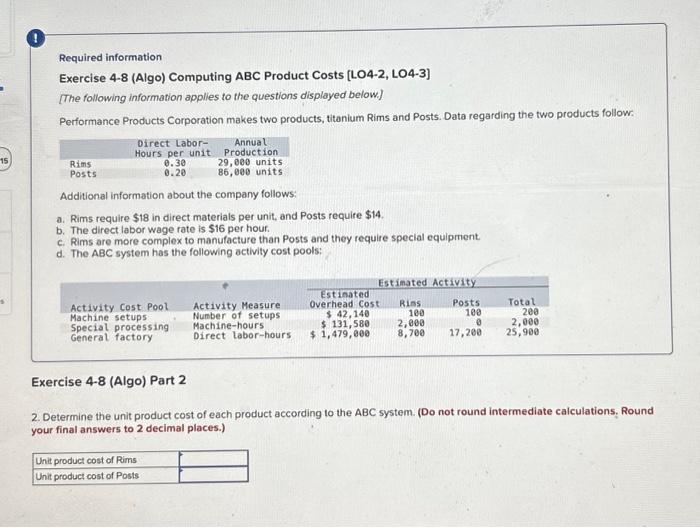 Solved Exercise 4-8 (Algo) Computing ABC Product Costs | Chegg.com