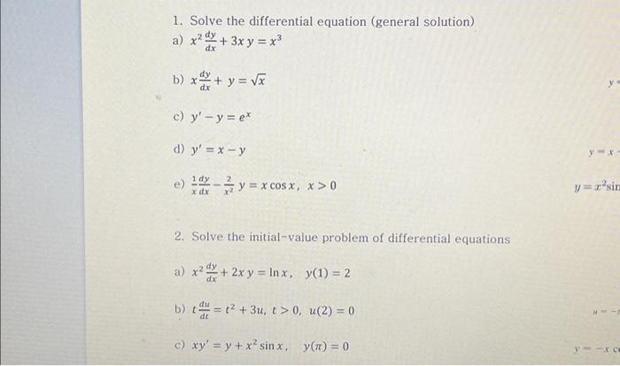 Solved 1. Solve the differential equation (general solution) | Chegg.com