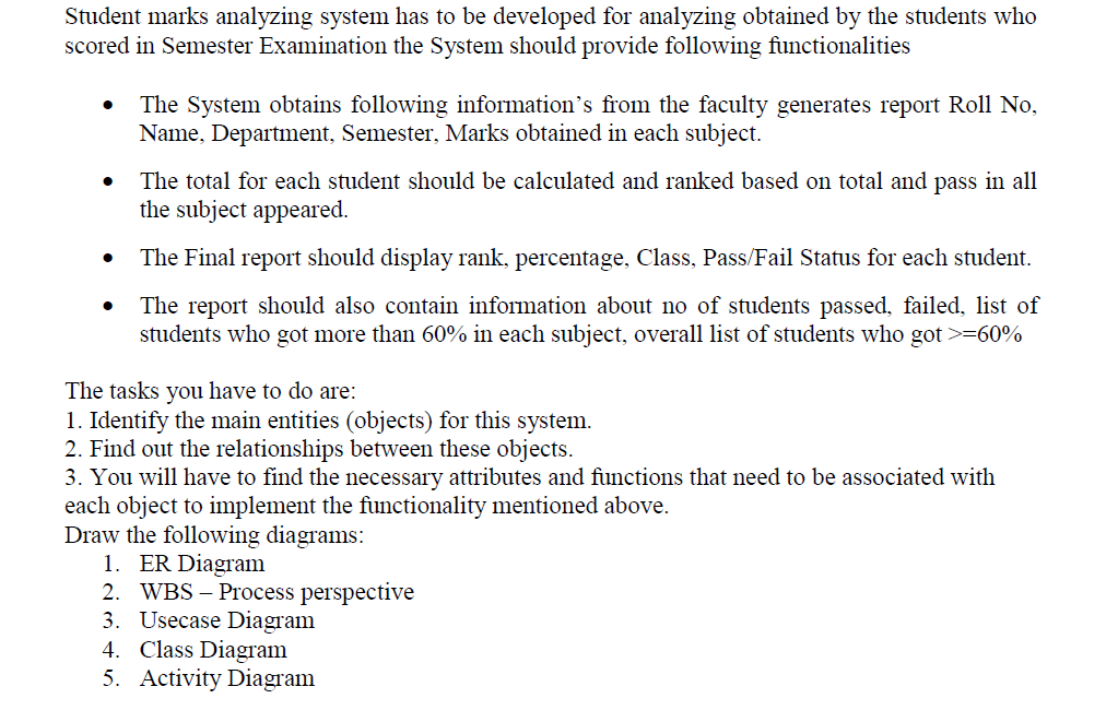 Student marks analyzing system has to be developed | Chegg.com