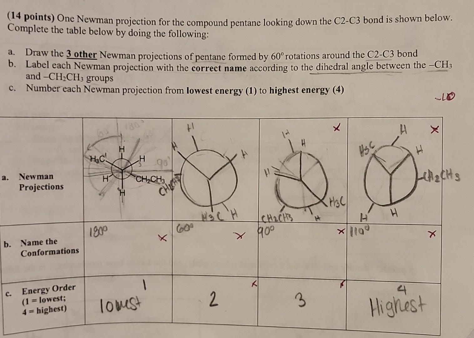 Solved (14 points) One Newman projection for the compound | Chegg.com