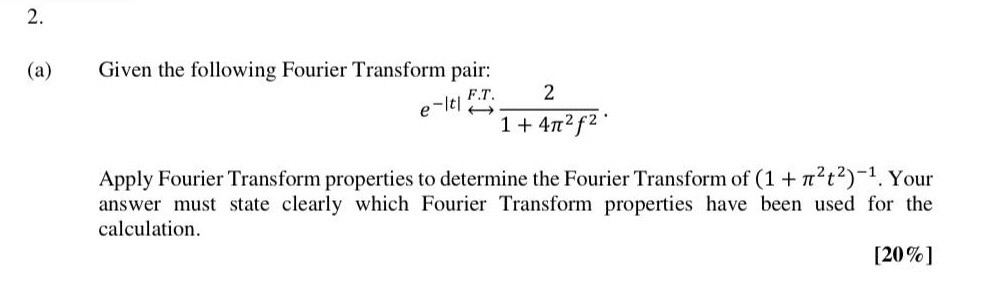 Solved 2. (a) Given the following Fourier Transform pair: | Chegg.com