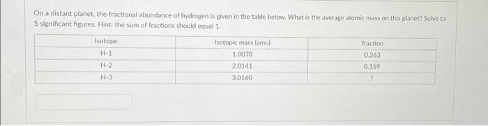 Solved On a distant planet, the fractional abundance of | Chegg.com