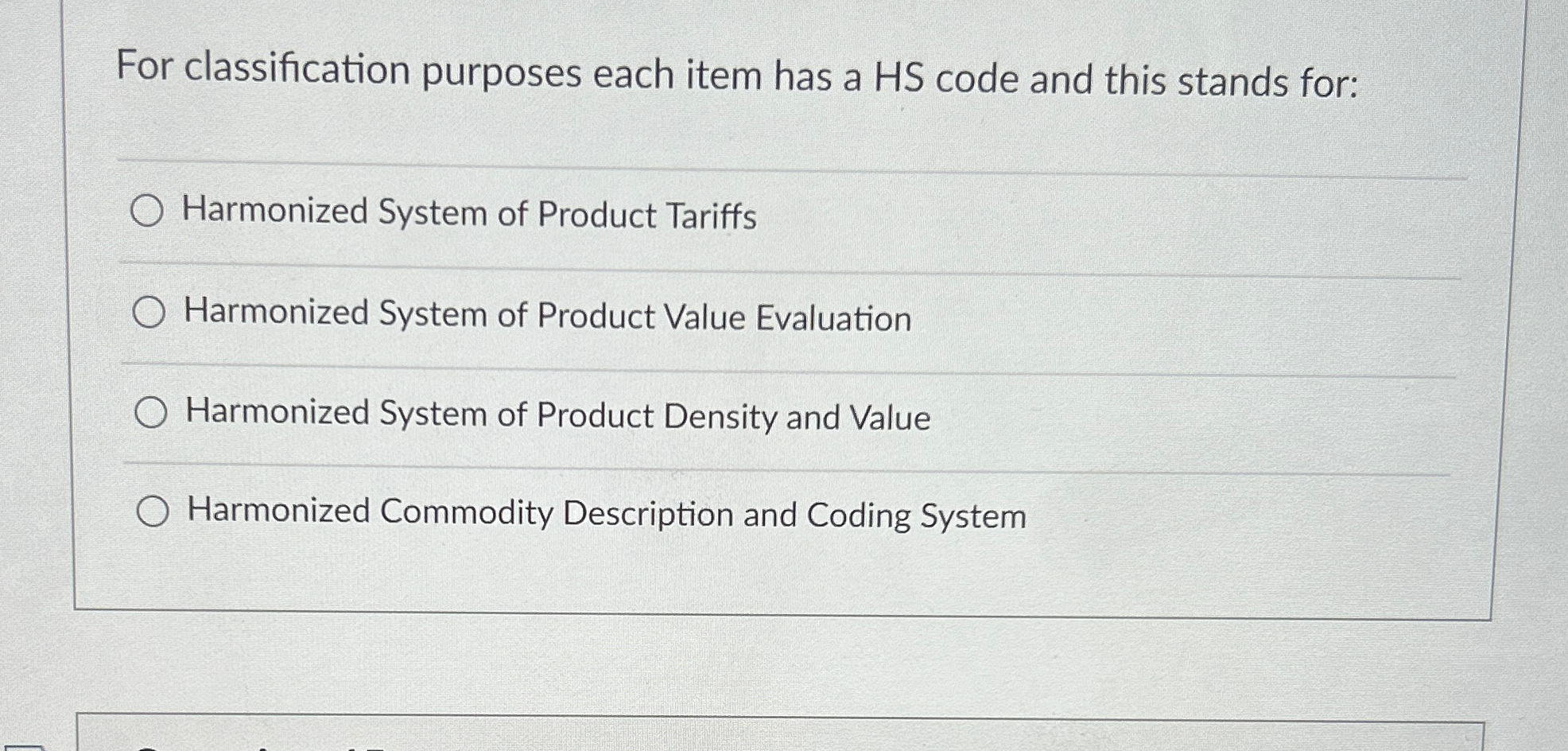 Solved For classification purposes each item has a HS code | Chegg.com