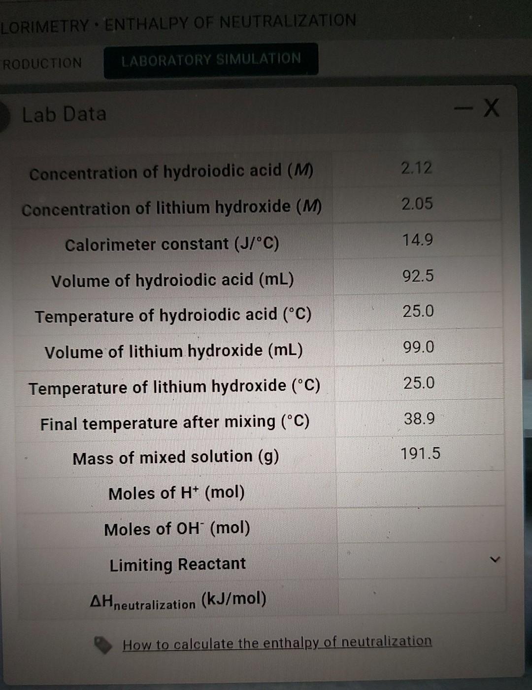 Solved LORIMETRY · ENTHALPY OF NEUTRALIZATION RODUCTION | Chegg.com