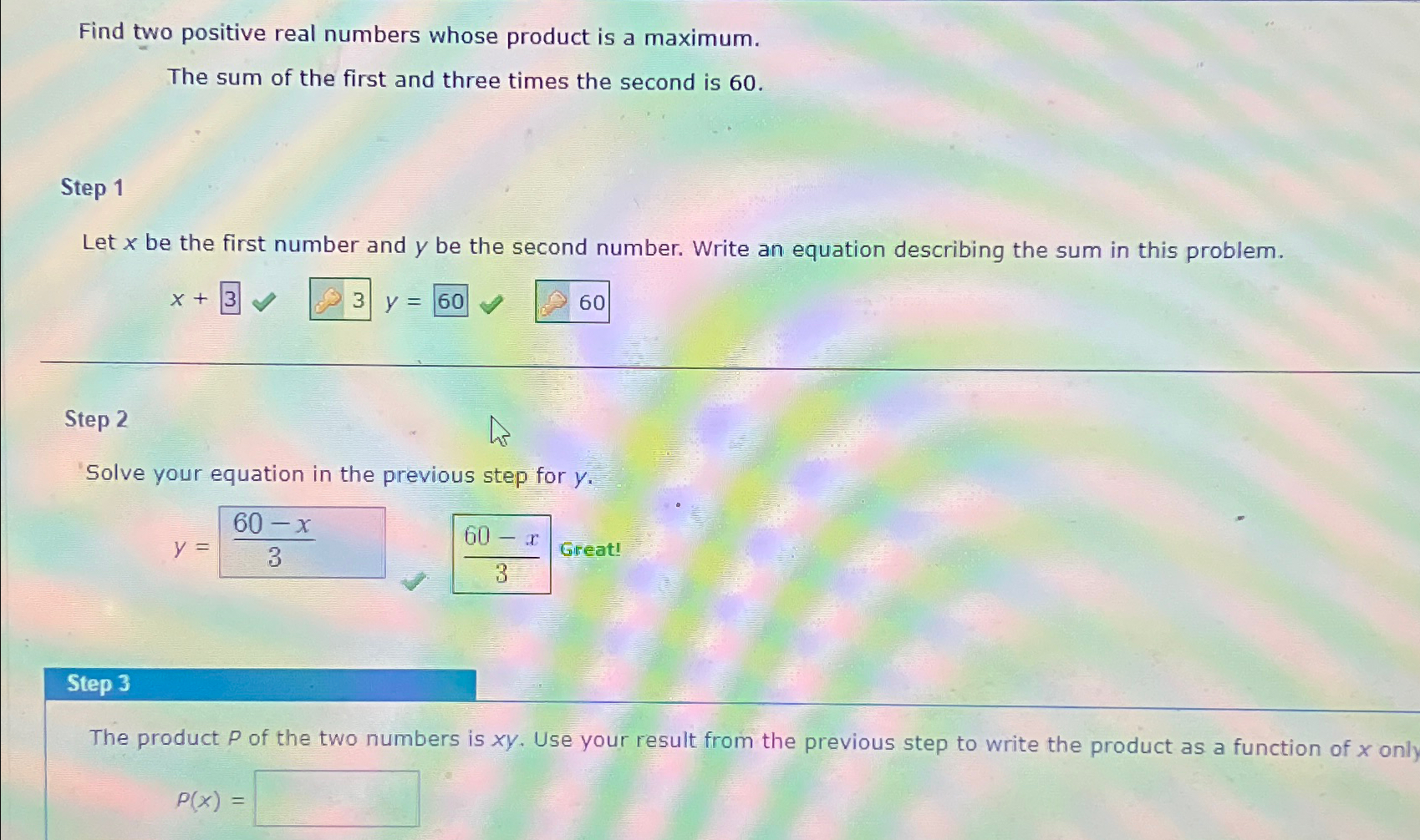 Solved Find two positive real numbers whose product is a | Chegg.com