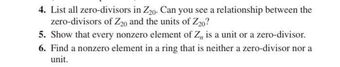 Solved 4. List all zero-divisors in Z20. Can you see a | Chegg.com