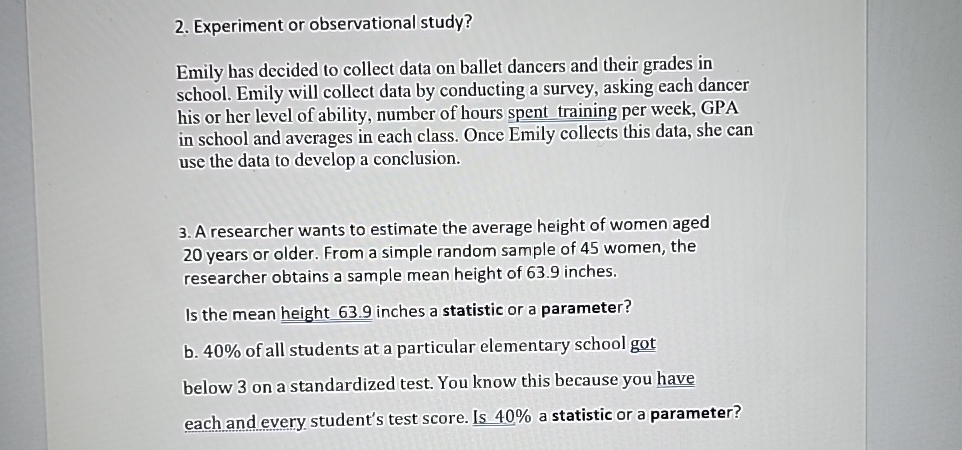 Solved Experiment or observational study?Emily has decided | Chegg.com
