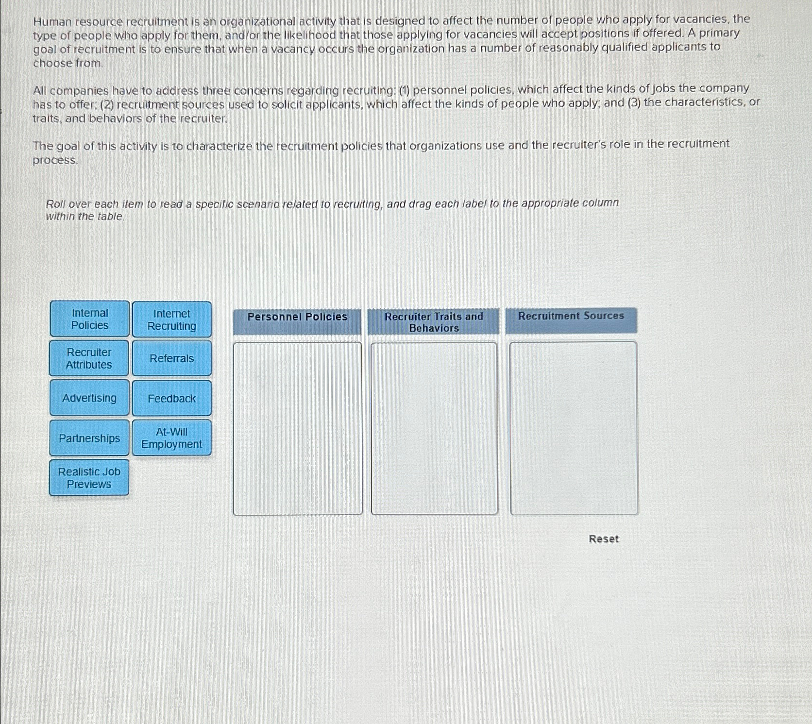 Solved Human resource recruitment is an organizational | Chegg.com