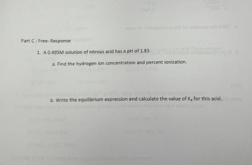Part C: Free- ﻿ResponseA0.495M ﻿solution of nitrous | Chegg.com